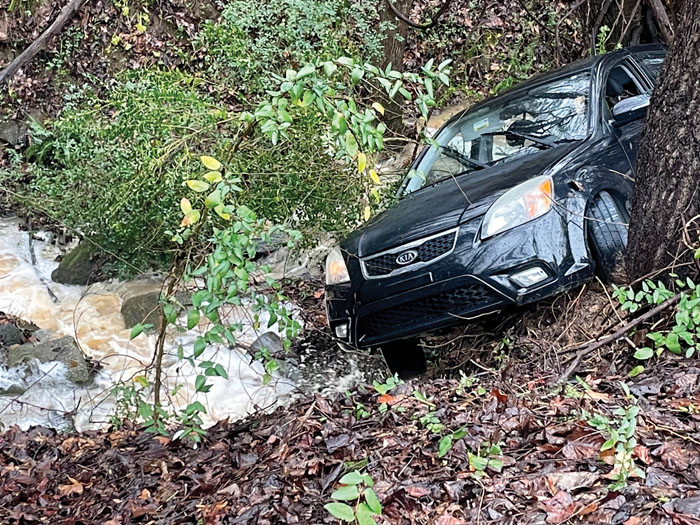 Car slides into ravine, hangs over water | Salisbury Post