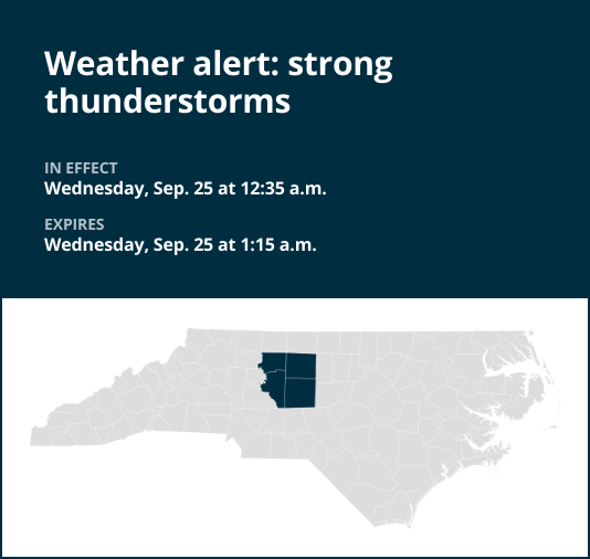 Weather alert for strong thunderstorms in central North Carolina until ...
