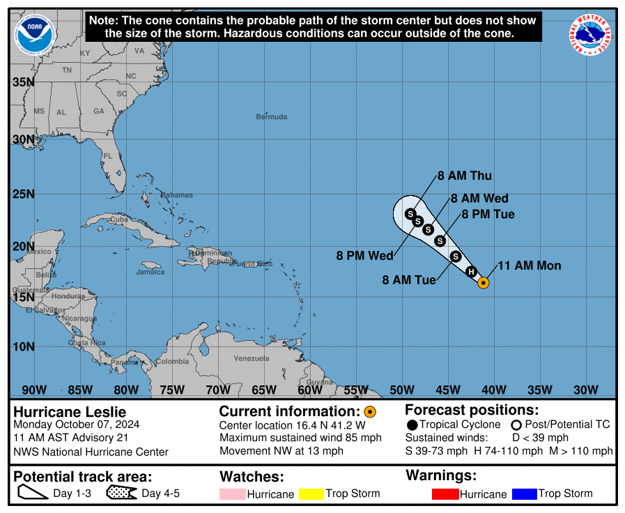Category 1 Hurricane Leslie: Monday, Oct 7 update from the National ...
