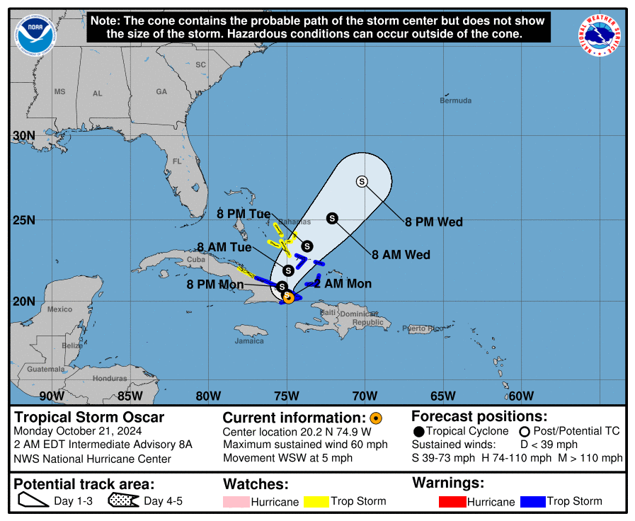 Monday, Oct 21 update from the NHC: Latest on Tropical Storm Oscar ...