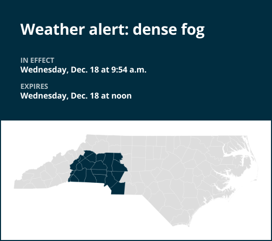 Update: Be ready for dense fog in central North Carolina until ...