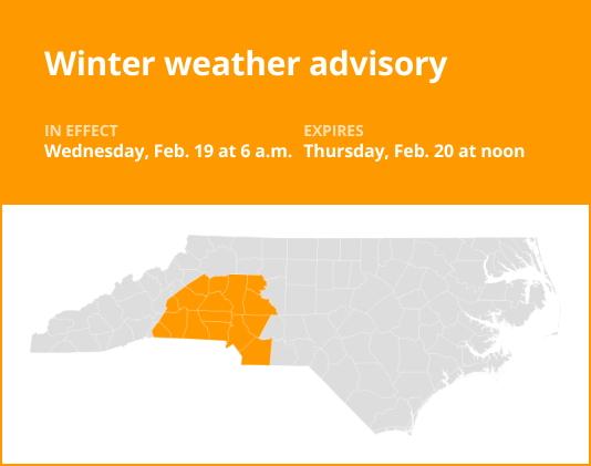 Winter weather advisory issued for central North Carolina for Wednesday ...